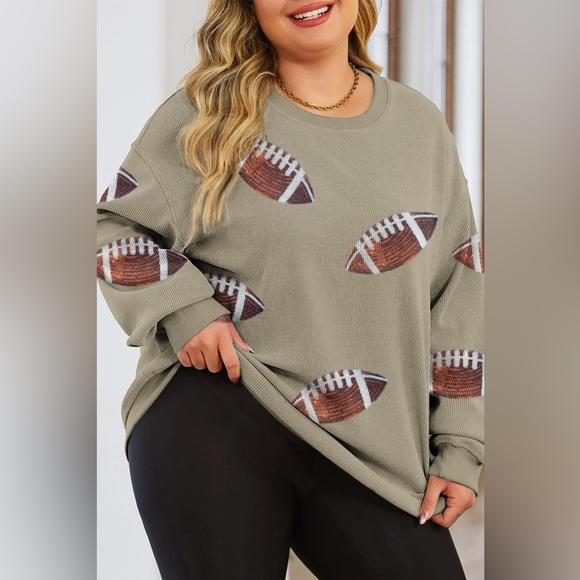 Tops | Plus Size Sequin Football Dropped Shoulder Sweatshirt 1010115697 ...